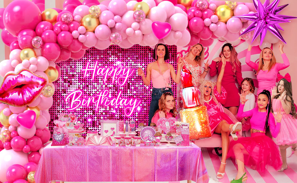 Amazon.com: Winrayk Hot Pink Birthday Party Decorations for Girls Women Pink Balloon Garland ...