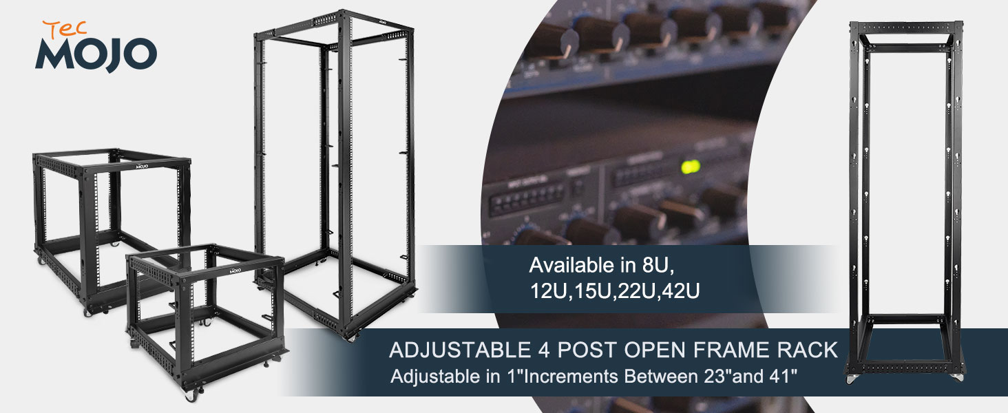 Amazon.com: Tecmojo 8U Open Frame Server Rack,4-Post Adjustable Depth Rolling Network Rack for ...