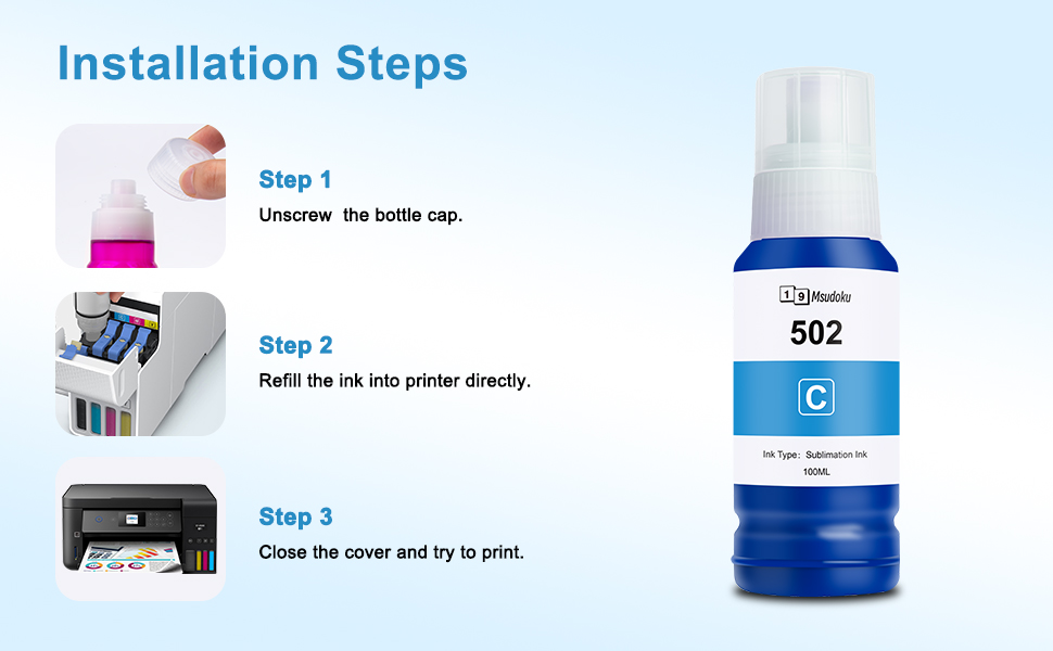 Amazon.com: Msudoku 400ML Sublimation Ink Auto Refilled Bottles Use for WF-3620 ET-2760 ET-2720 ...