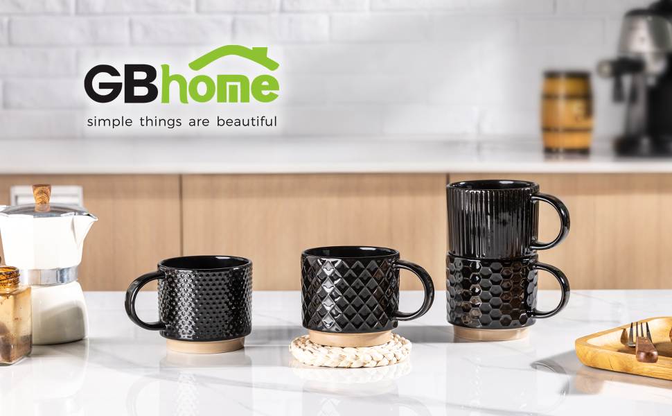 Amazon.com: GBHOME 12OZ Stackable Coffee Mugs, Ceramic Coffee Mugs with ...