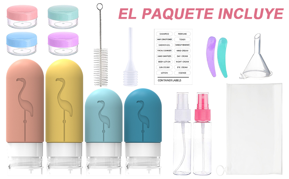 Juego de 17 Botellas De Viaje Silicona, RUIAO Reutilizable Kit de Viaje, A Prueba de Fugas ...