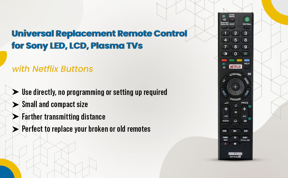 Universal Sony TV Replacement Remote – Works With ALL Sony Televisions (LED,LCD,Plasma) – Ideal ...