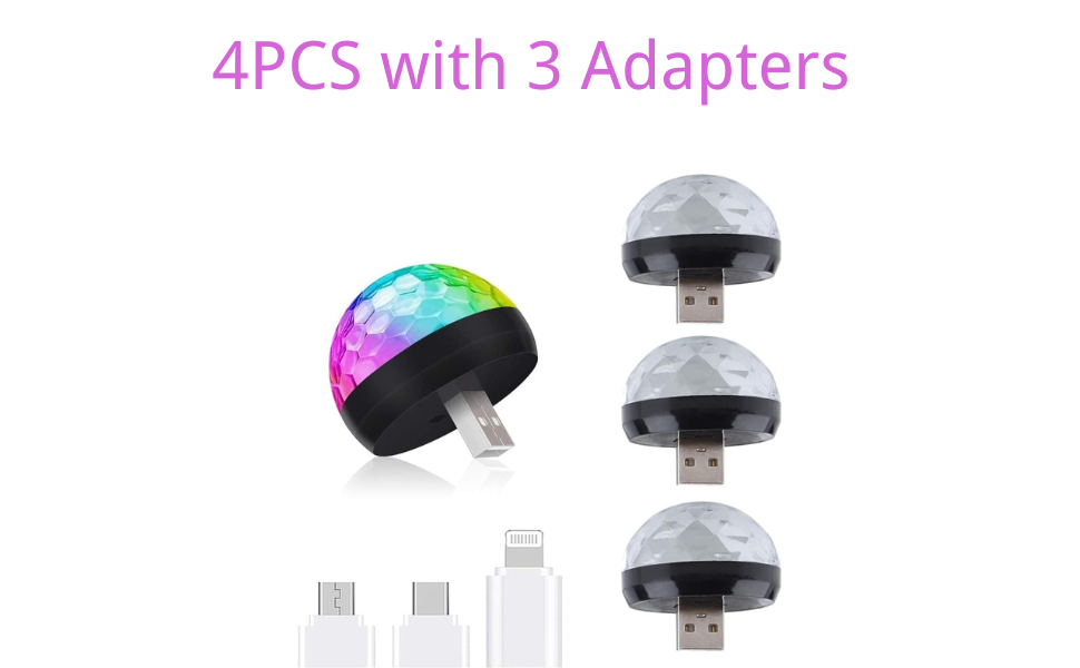 4PCS Mini Disco Ball Lights Portable USB Disco Balls Party Lights Ball Sound Activated Strobe ...
