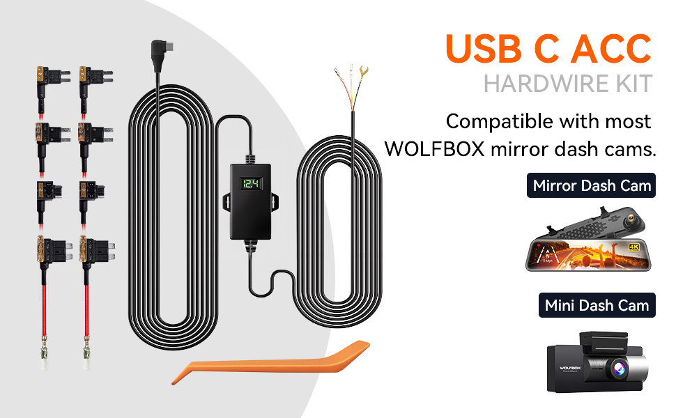 Amazon.com: WOLFBOX USB C Acc Hardwire Kit for G850PRO/G840S/G900/G850/G930/G840H/i07/i17/X5/X3 ...