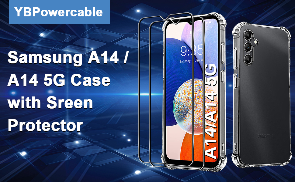 For Samsung A14/A14 5G Clear Case,Galaxy A14/A14 5G Phone Case and Screen Protector Tempered ...