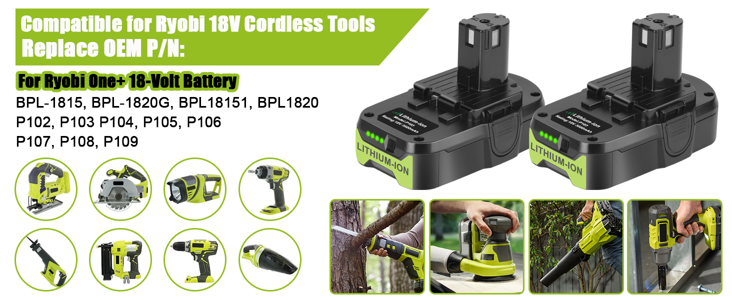 Amazon.com: REACELL 2 Pack P102 18V Battery and Charger Combo Compatible for Ryobi 18V Battery ...