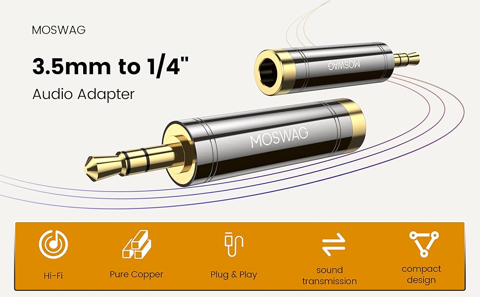 Amazon.com: MOSWAG 3.5mm to 6.35mm Adapter, 3.5mm TRS 1/8 inch Audio Male to 6.35mm 1/4 inch ...