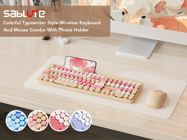 Mua Wireless Keyboard And Mouse Combo With Round Keycaps Retro Typewriter Keyboard With Phone