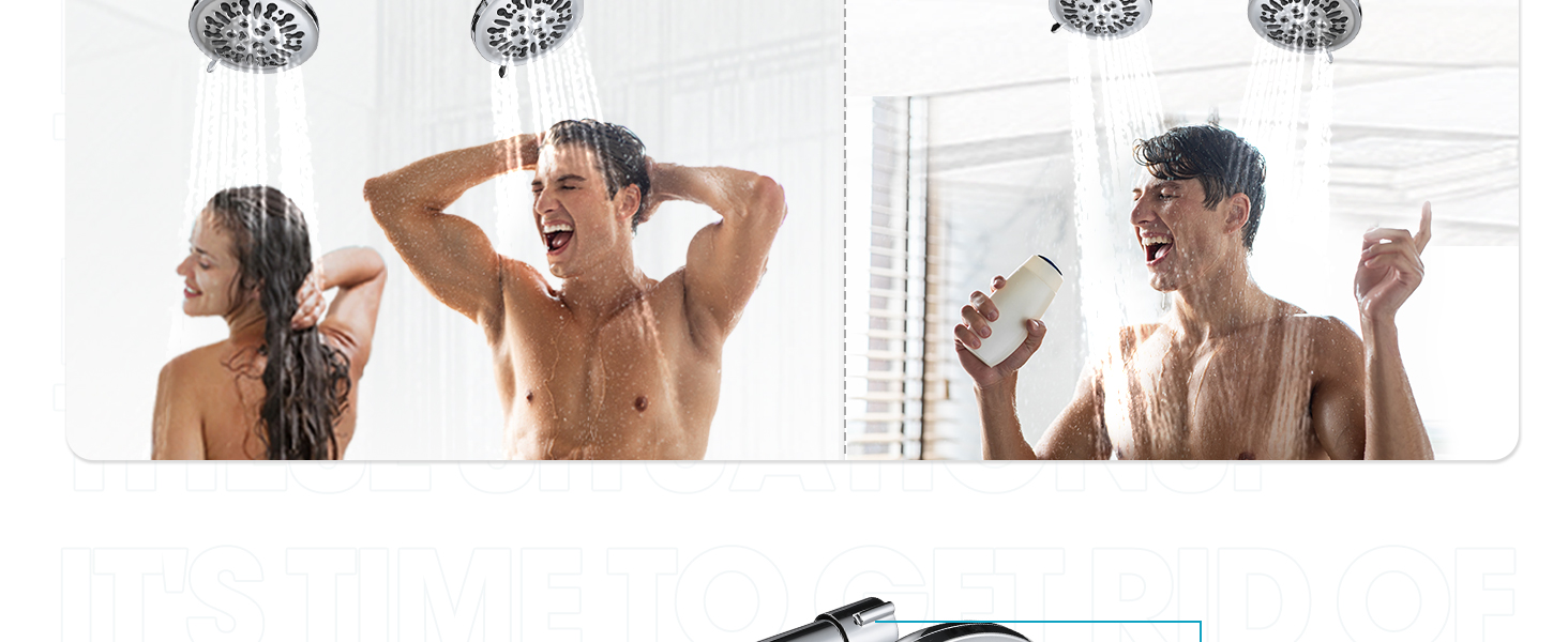 Double Shower Head with Built-in 2 Shut Off Valve Shower Splitter, High Pressure 8 Setting Dual ...