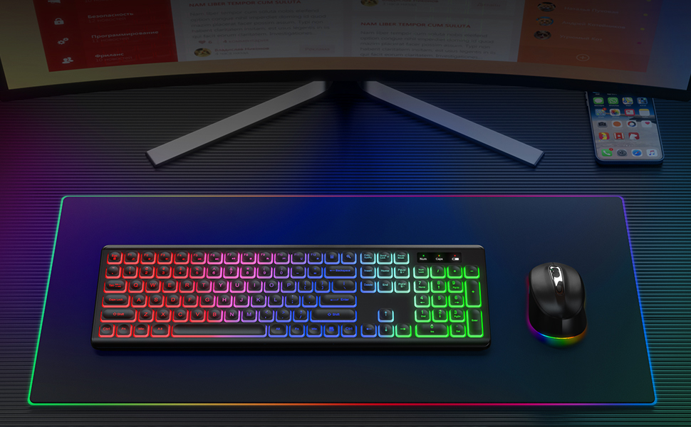 Amazon.com: Wireless Keyboard and Mouse, Light Up Silent Keys and Tilt ...