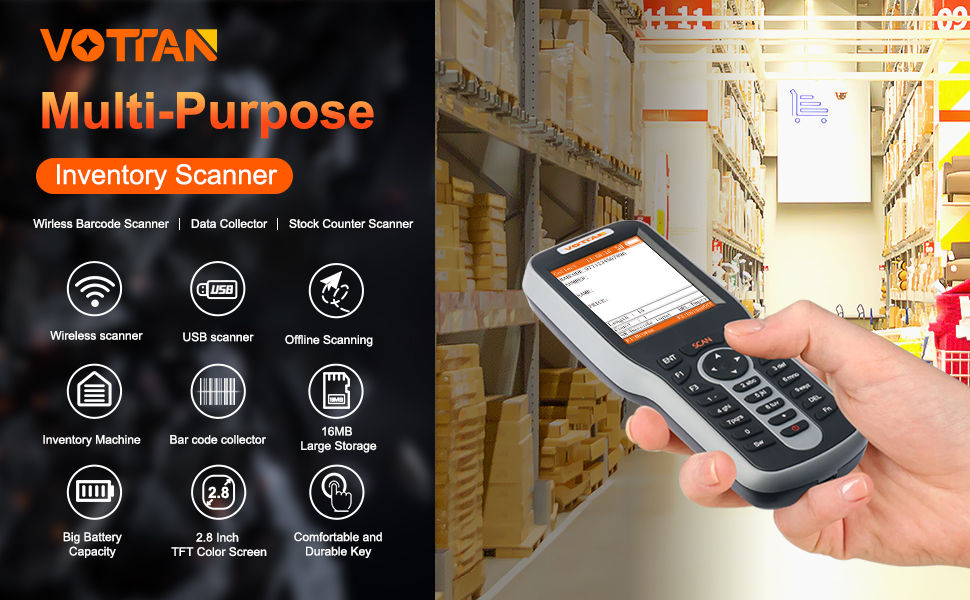 Amazon.com : VOTTAN Inventory Scanner with 2.8'' HD Screen and Keybord, 1D 2D QR Code Wireless ...