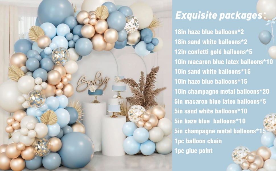 Amazon.com: Dusty Baby Blue Balloons Arch Garland Kit - Haze Fog Blue Sand White Champagne Gold ...