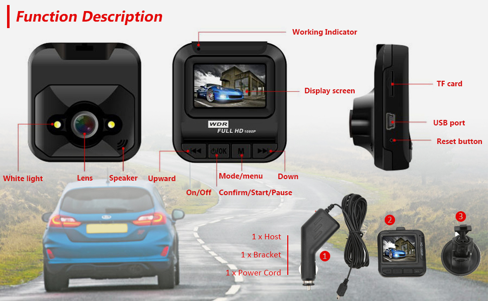 Amazon.com: Dash Cam, 1080P FHD Driving Recorder 1.6in Screen Car ...