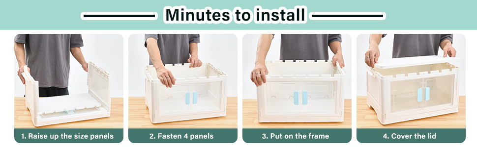 BTGGG 3 Pack Stackable Storage Boxes Large 50L*3 Foldable Collapsible ...