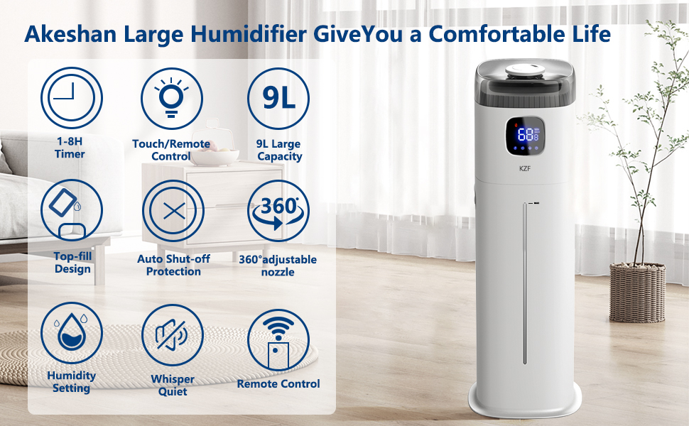 Amazon.com: KZF Humidifier for Large Bedroom, 9L/2.5Gal Ultrasonic Cool Mist Humidifier, Easy ...