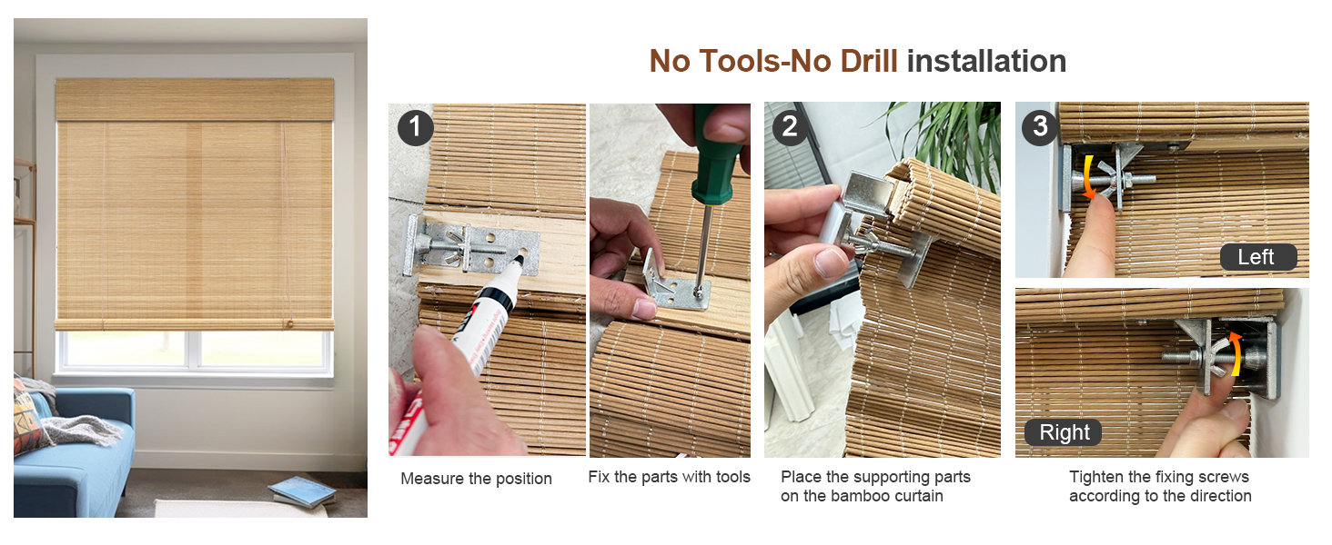 Amazon.com: EVOZEN No Tool No Drill Bamboo Blinds, Bamboo Blinds for Interior Windows, Bamboo ...