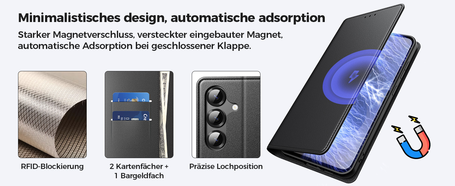 Peakally Handyhülle für Samsung Galaxy S25 Hülle Mit 2 Panzer Schutz Glas, Premium PU Lederhülle ...