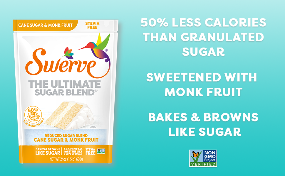 Amazon.com: Swerve Cane Sugar and Monk Fruit Reduced Sugar Blend, No Erythritol, Stevia Free ...