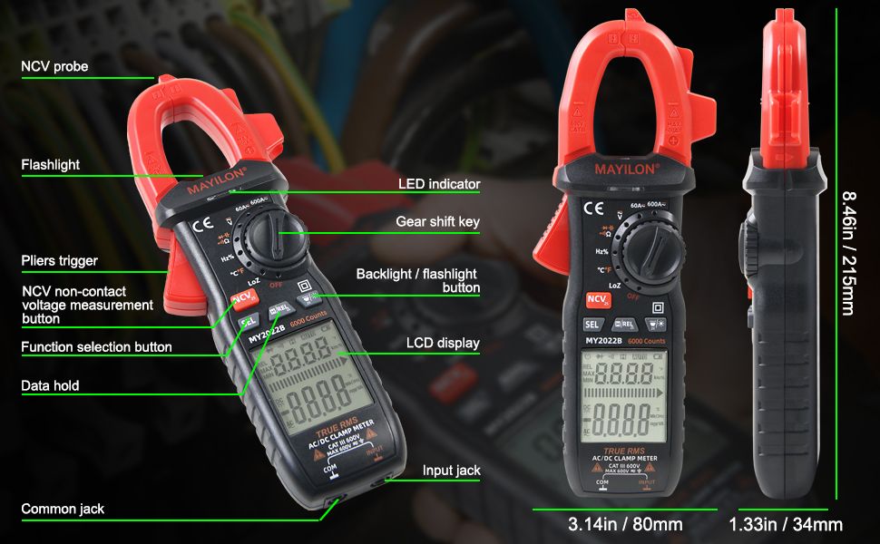 Amp Clamp for Automotive Repair/Commercial/Residential Electricians, Measures AC/DC Current 600A ...