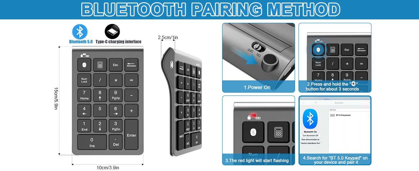 Amazon.com: Bluetooth Number Pad for Laptop Rechargable - Wired ...