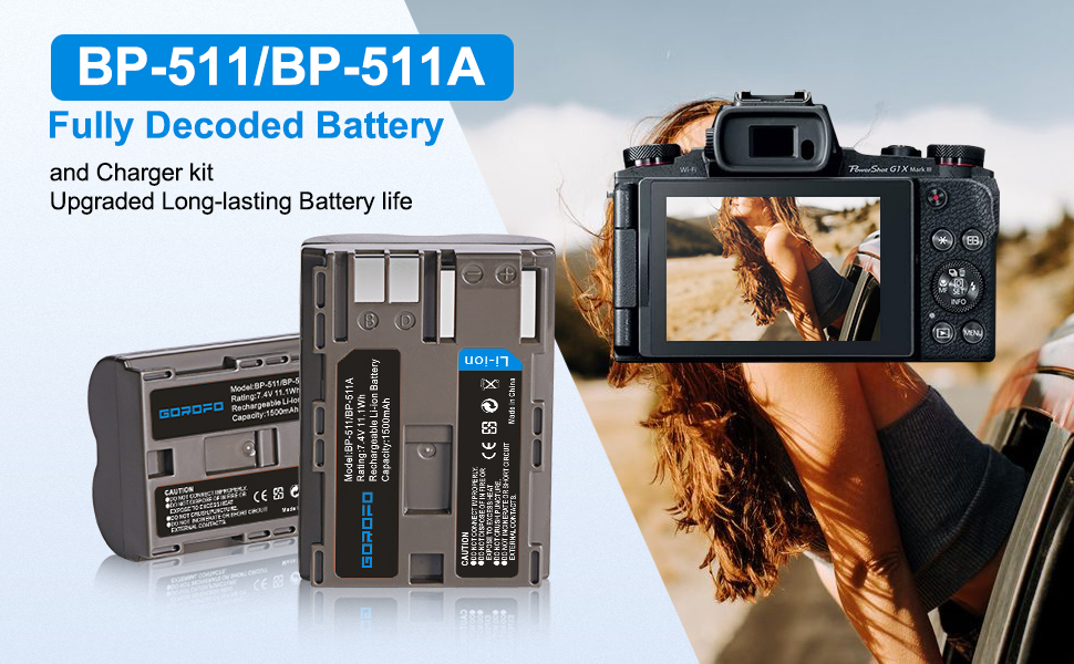 Amazon.com: GOROFO BP-511/BP-511a 2-Pack Batteries and LCD Dual Charger, Compatible with Canon ...