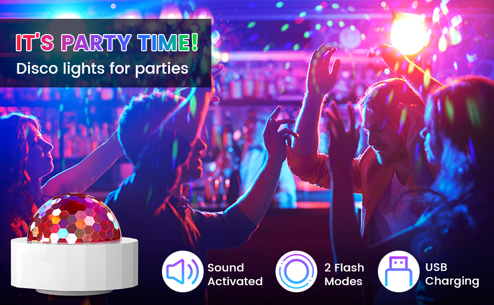 Disco Lights for Parties, 2Pcs Multi Color Mini Disco Ball Light Portable Disco Lights Sound ...