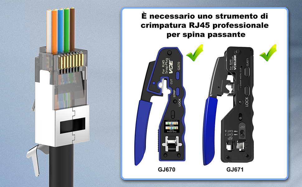 VCELINK Connettori RJ45 Passanti Cat 7 Cat6A 10 Pezzi, Connettore di rete schermato 8P8C, RJ45 ...