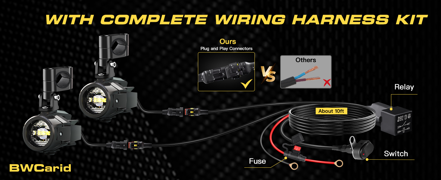 Amazon.com: BWCarid Motorcycle Auxiliary Lights Kit LED Spot Driving Fog Light Pods With Switch ...