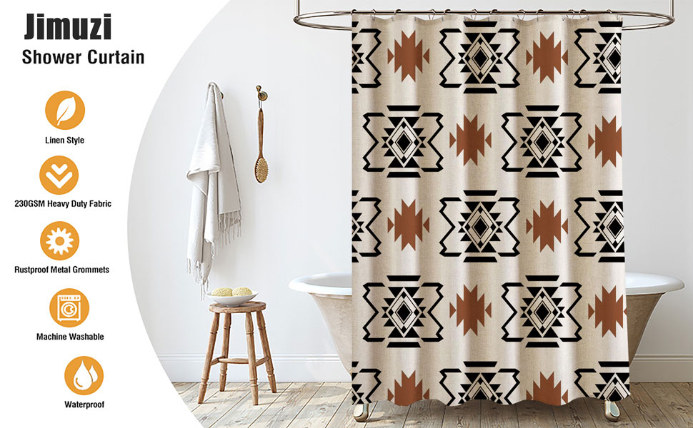 Amazon.com: Jimuzi Western Aztec Linen Shower Curtain Ethnic Southwest Geometric Stripes Fabric ...
