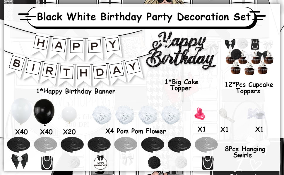 Amazon.com: Black and White Birthday Party Decorations for Women, Black ...