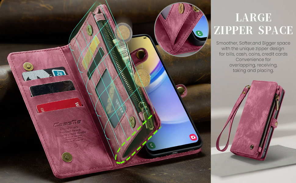 Kowauri Wallet Case for Samsung Galaxy A15, Zipper Purse Folio Leather Wallet with Card Holder ...