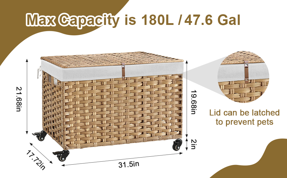 Amazon.com: Rolling Storage Basket with Lid, 47.6 Gallon (180L) Storage ...