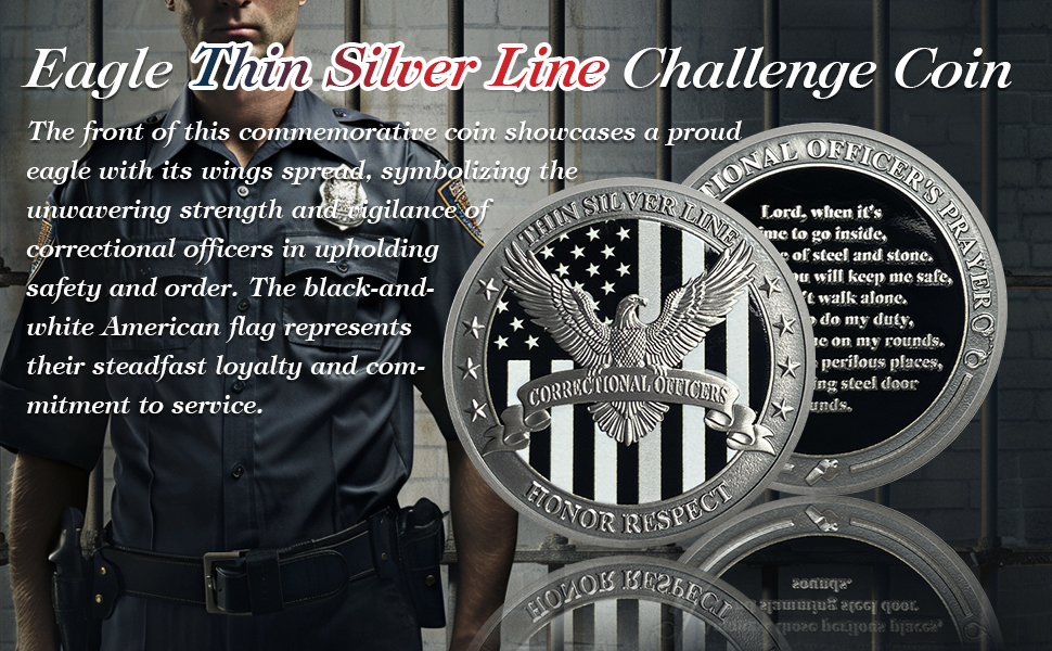 Amazon.com: 10PCS Eagle Thin Silver Line Challenge Coin - Correctional Officer Prison Police ...