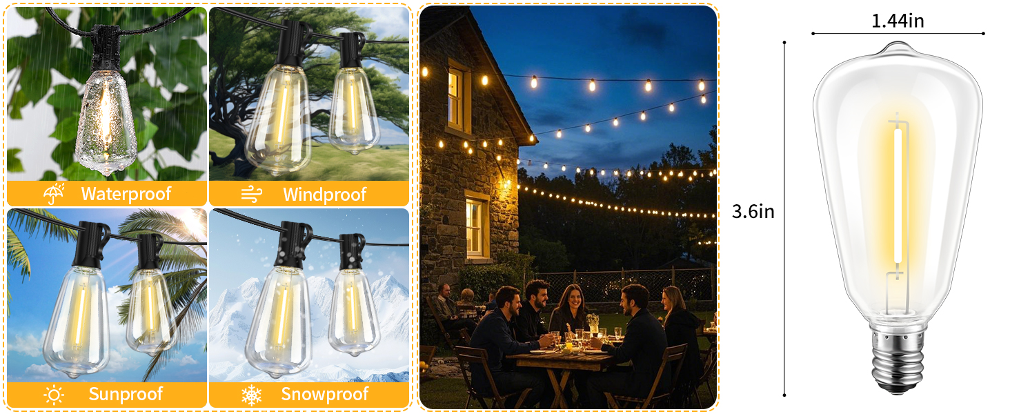 Hobbynors 10Pack ST38 LED Outdoor String Light Replacement Bulbs, Shatterproof & Weatherproof ...