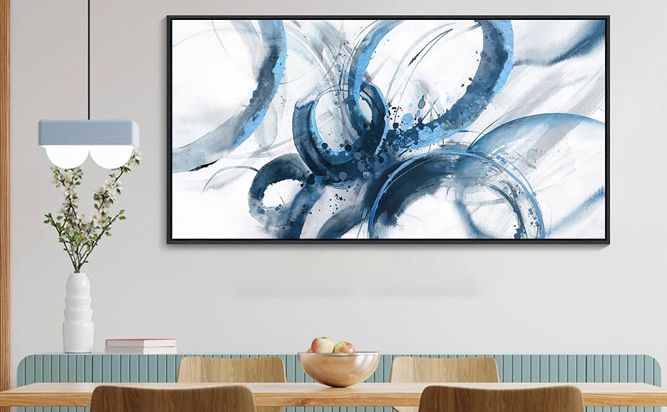 Amazon.com: AJAZIKO Blue Canvas Wall Art Abstract Art Wall Decor Wall Art for Living Room Framed ...