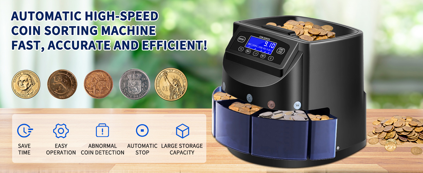 Amazon.com : Coin Counter, USD Coin Sorter and Wrapper Machine, Automatic High-Speed Change ...