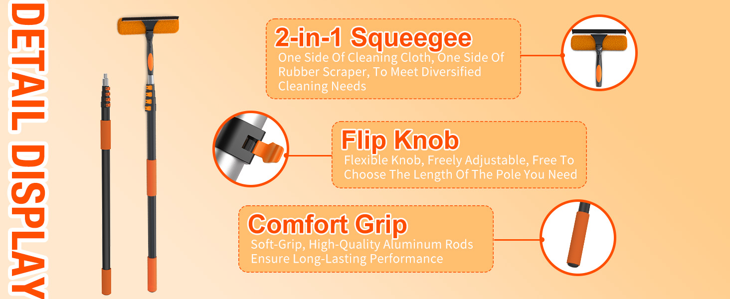 Amazon.com: LAANPOLE 26FT Window Squeegee with Extension Pole, 2-in-1 Squeegee for Window ...