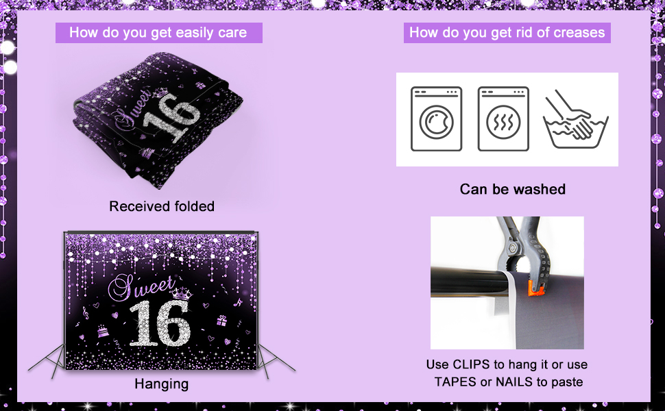 Amazon.com : Mocsicka Sweet 16 Backdrop Purple Shiny Glitter Dots Diamond Princess 16th Birthday ...