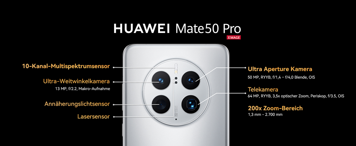 HUAWEI Mate 50 Pro, Ultra Aperture XMAGE Camera, 66W Supercharge, 4700mAh High Capacity Battery ...