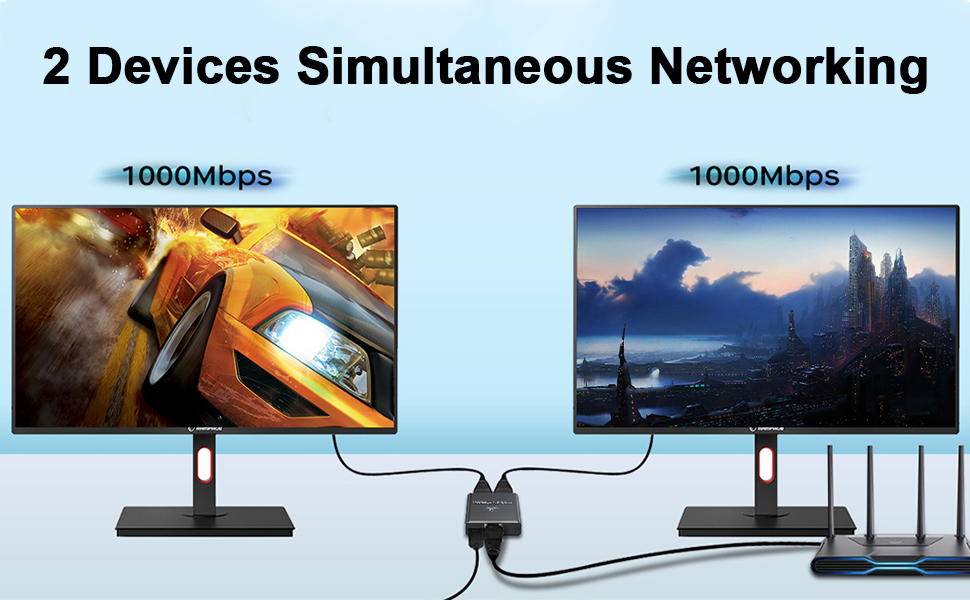 Oliveria Lan Splitter 1 Auf 2 1000mbps Ethernet Splitter Lan Switch 2 Port Mit Type C Netzkabel