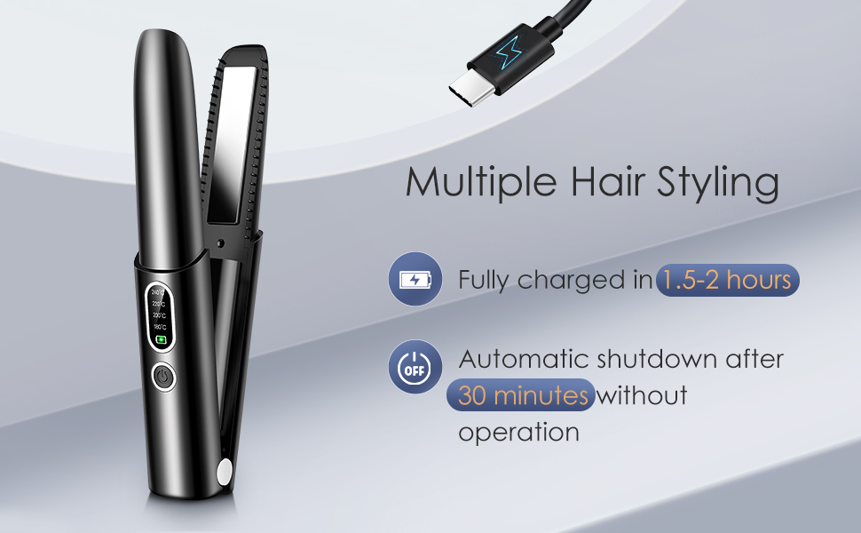 Cordless Hair Straighteners Curler 2-in-1, 40W Portable Mini Straightener, Women Travel Hair ...