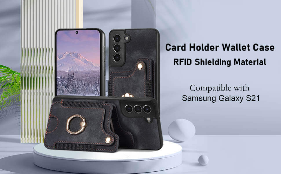 Amazon.com: JanCalm for Samsung S21 Case Card Holder Wallet, Ring Stand, RFID Blocking, Wrist ...
