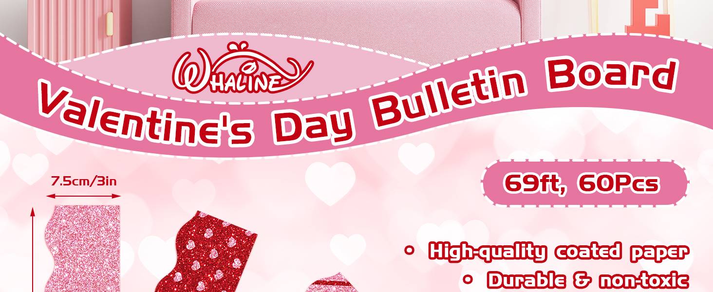 Amazon.com: Whaline 69Ft Valentine's Day Glitter Bulletin Board Borders ...
