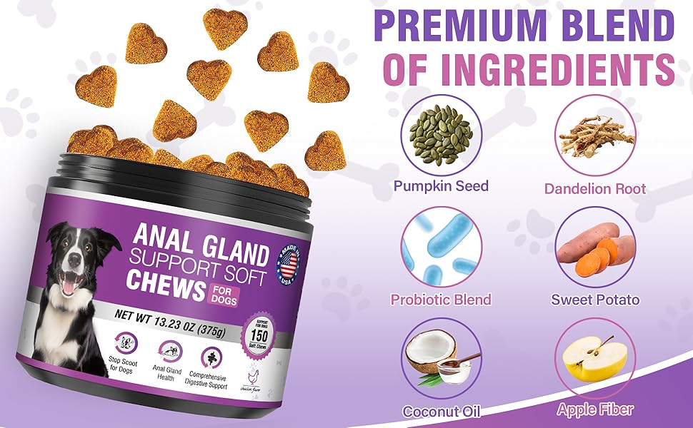 Amazon.com : Dog Anal Gland Soft Chews 150 Stop Scoot for Dogs Supports Anal Gland Bowel ...