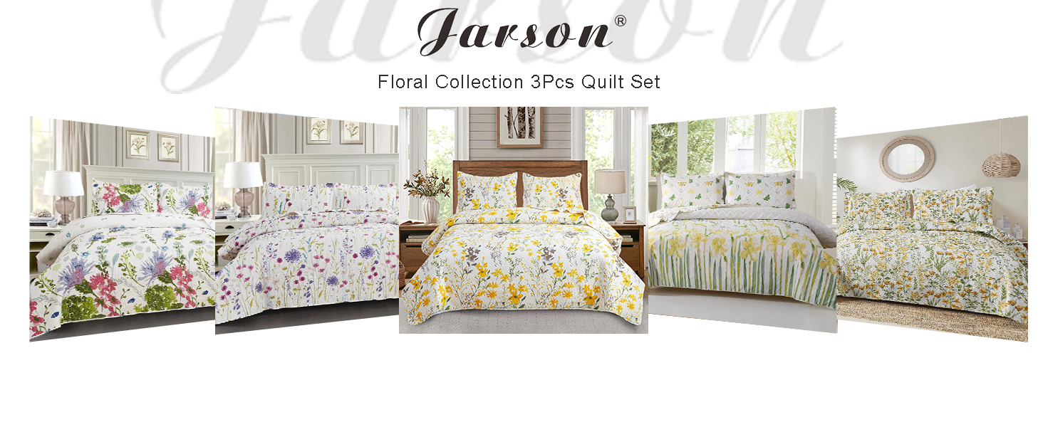 Amazon.com: Jarson 3-Piece Floral Quilt Set Twin Size,Lightweight Spring Summer Country ...