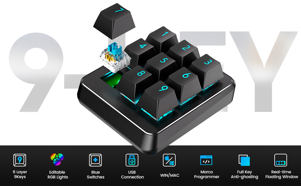 Amazon.com: AIRUSAN One-Handed Mechanical Keyboard, RGB LED Backlit ...