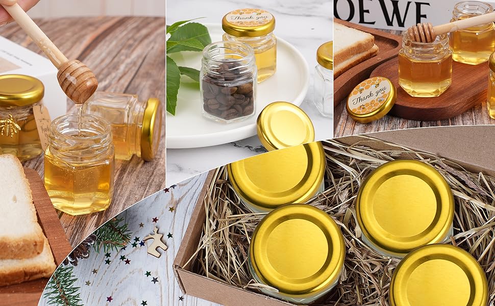 Amazon.com: JIUHSHN 60Pcs Mini Glass Honey Jars 1.5Oz Hexagon Small Honey Jars In Bulk with ...