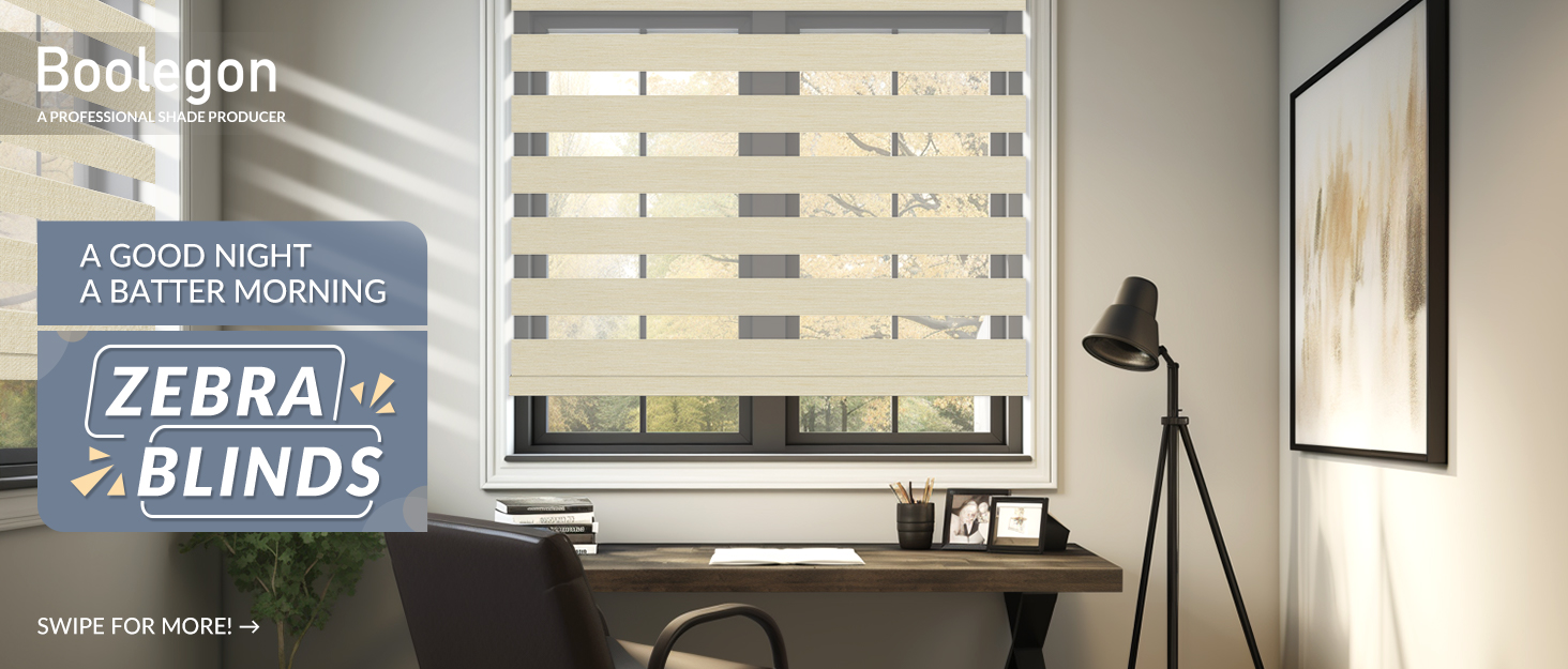 Boolegon No Drill No Tools Zebra Shades, Filtering Zebra Blinds, Dual Layer Cordless Zebra ...