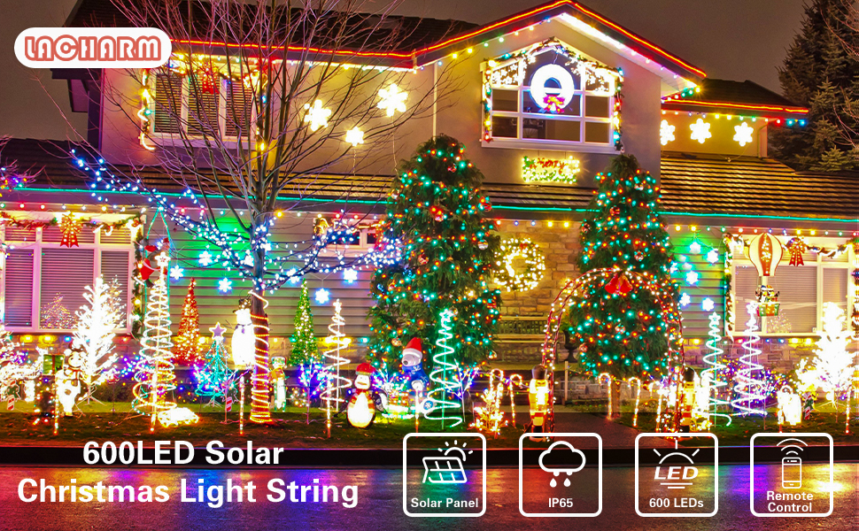Solar Christmas Lights Outdoor Waterproof,600 LED 200ft Solar String ...