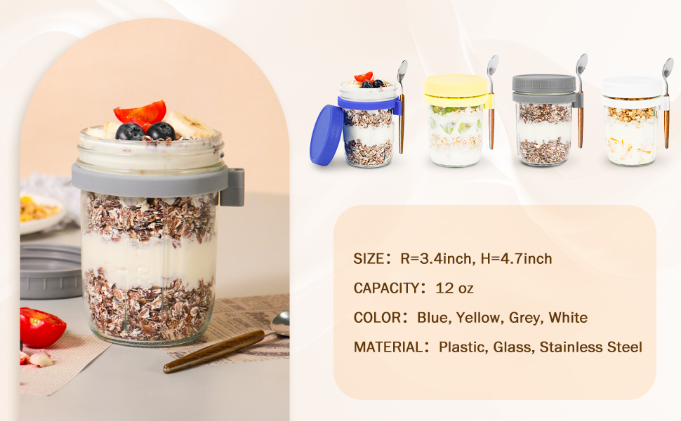 Amazon.com: GUEQUITLEX Overnight Oats containers with lids and Spoon 12 oz Overnight Oats Jars ...